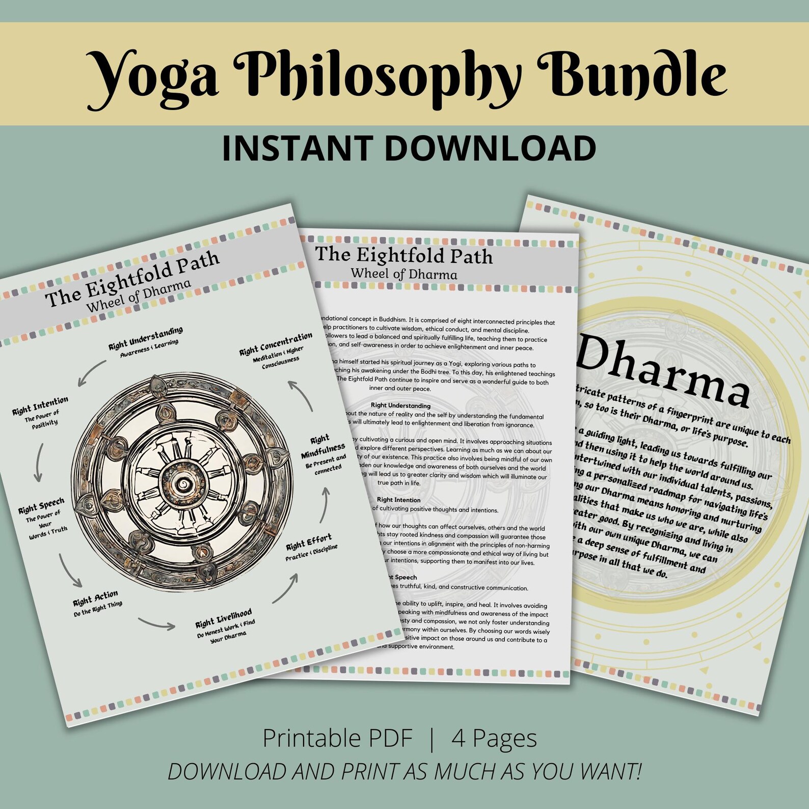 Eightfold Path Dharma Yoga Buddhist Philosophy Infographic Printable ...