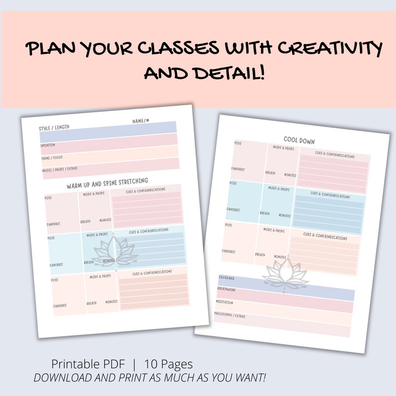 Yoga Teacher Planner Class Sequencing Student & New Instructors Daily ...