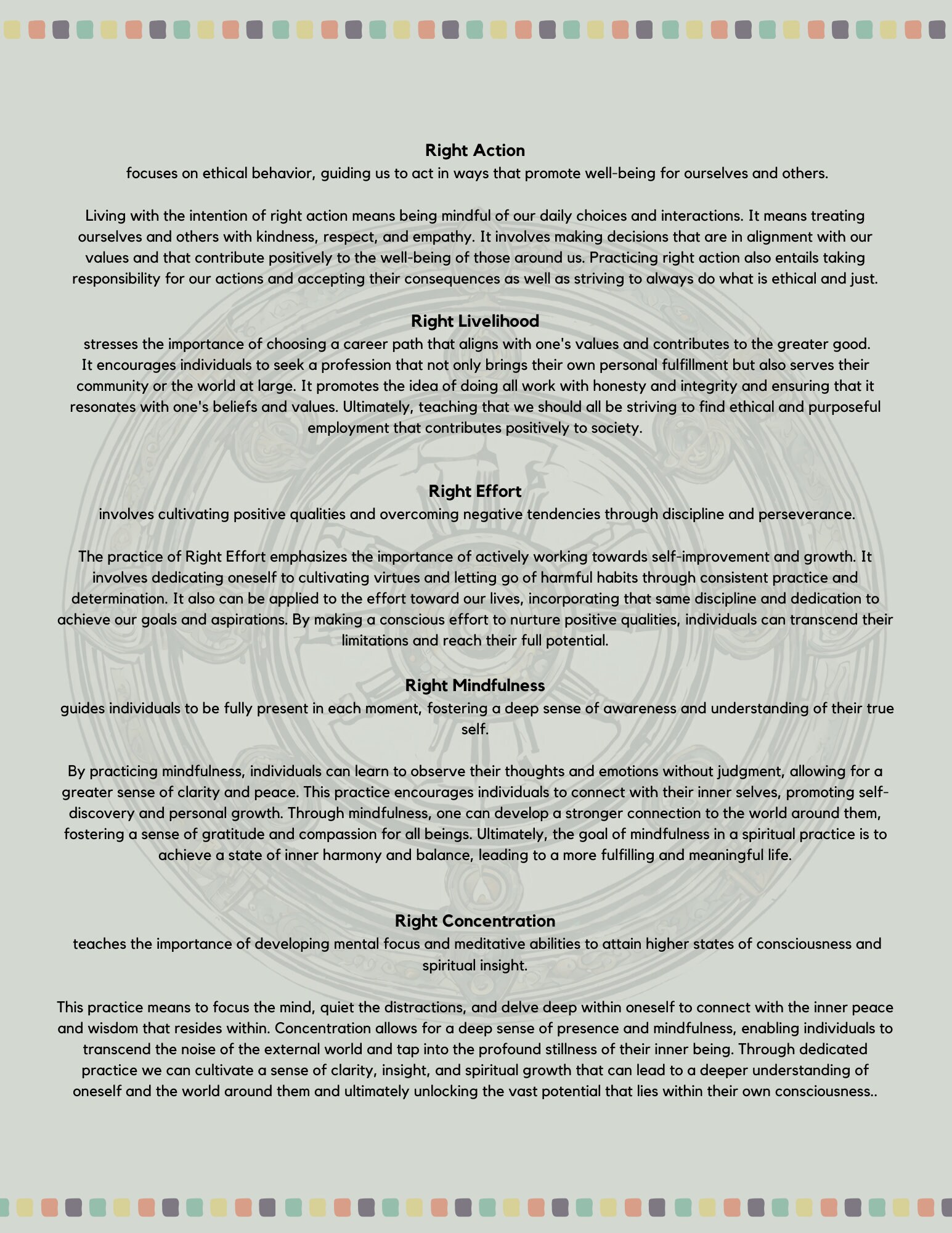 Eightfold Path Dharma Yoga Buddhist Philosophy Info Graphic Printable ...