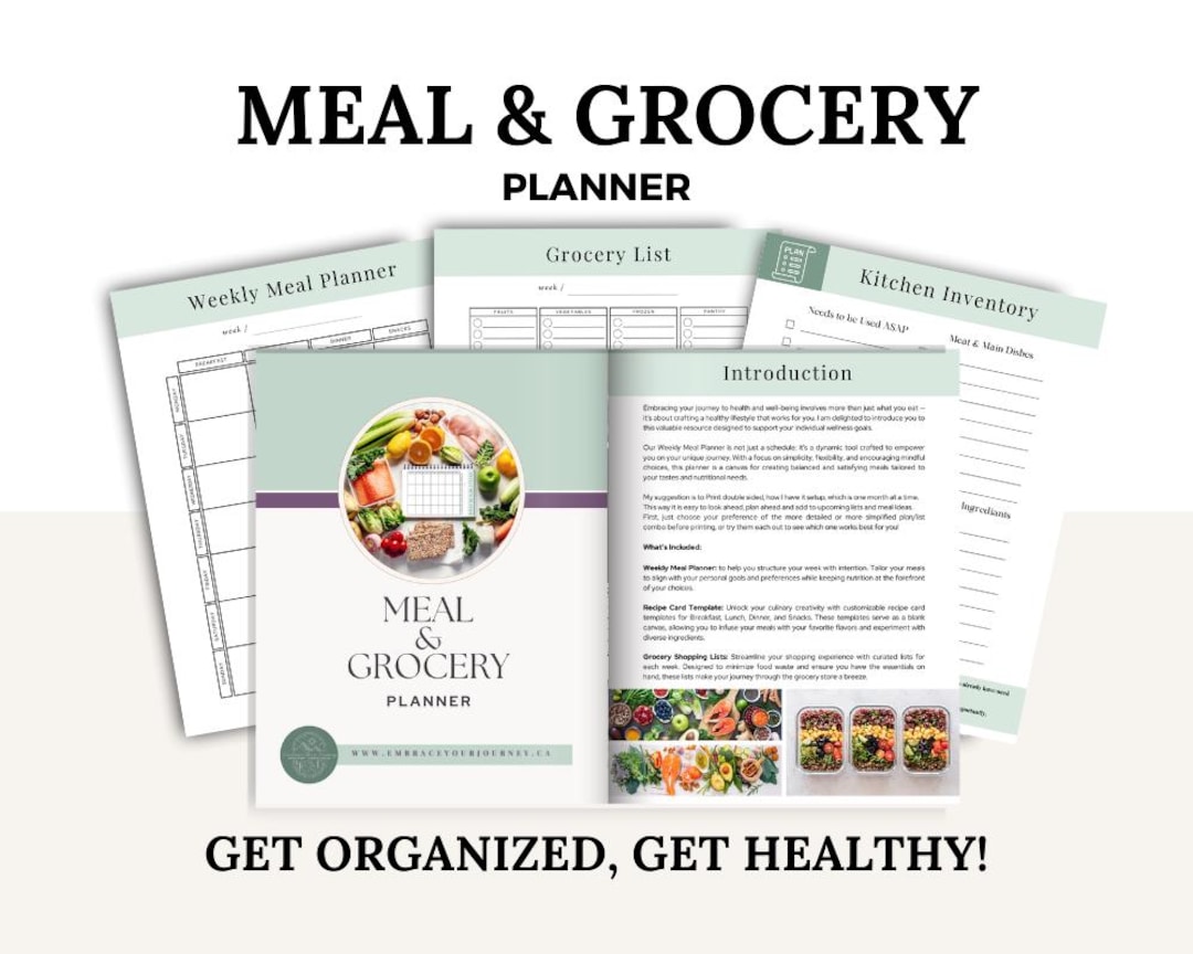 Meal & Grocery Planner Prep Nutrition Healthy Diet Weight Loss Shopping ...