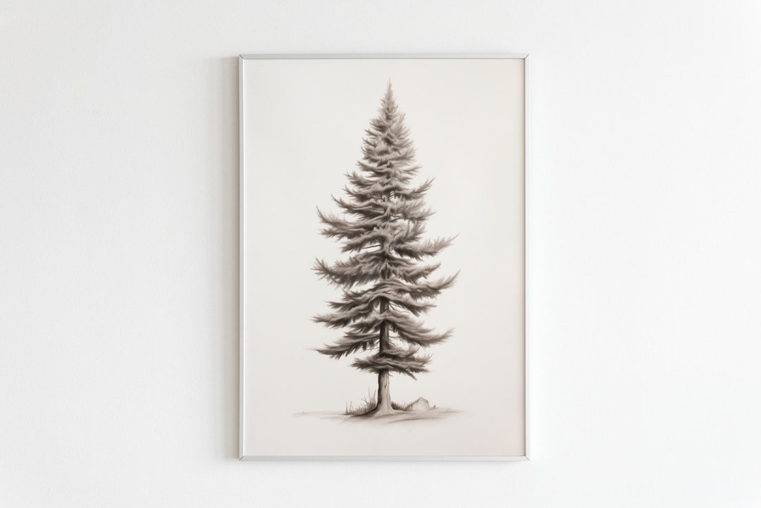 Vintage Pine Tree Sketch Print, Neutral Tree Sketch, AI Generated ...