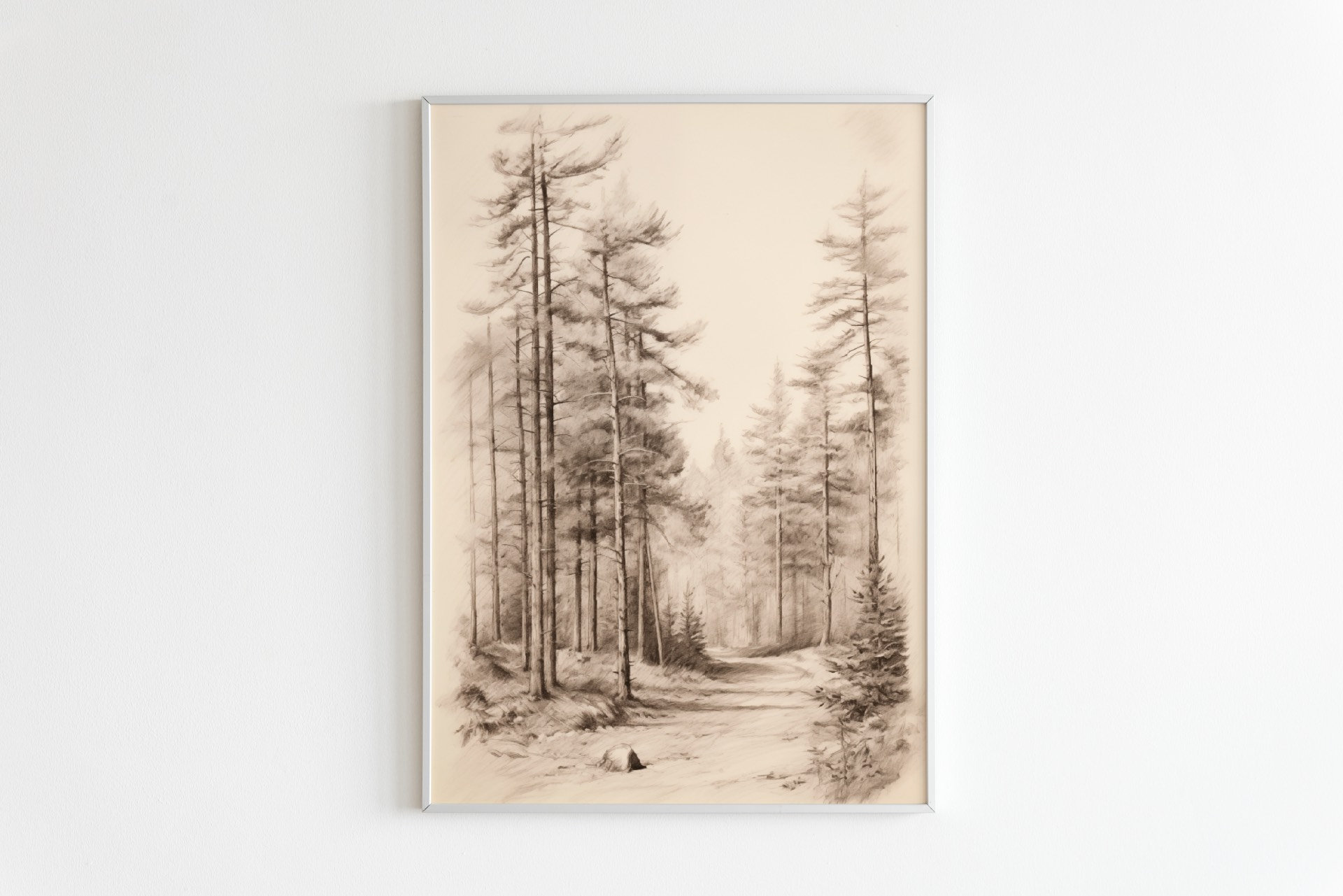 Vintage Forest Landscape Sketch Printable Wall Art, Neutral Tree Sketch ...