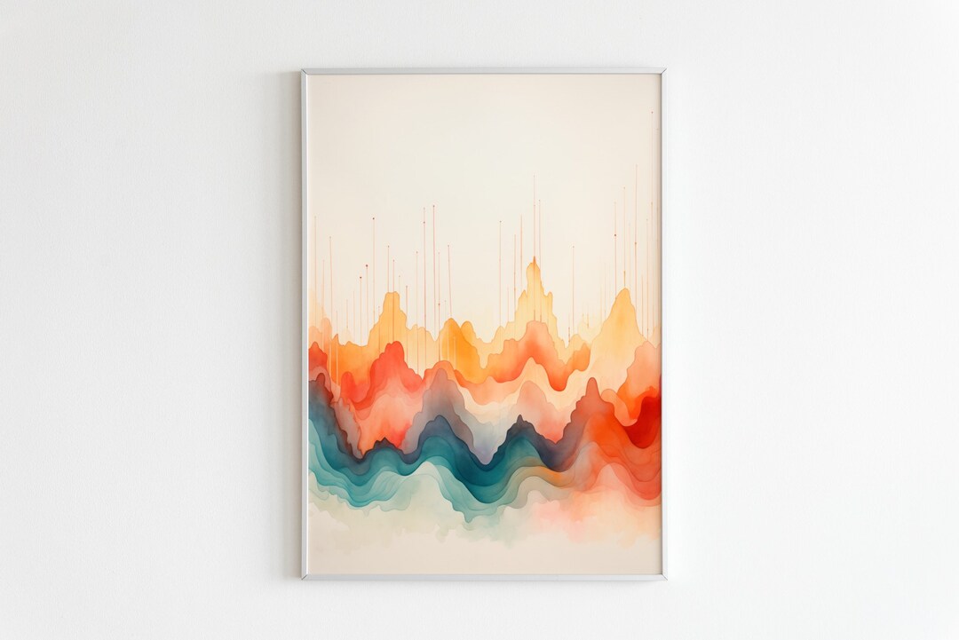 Modern Watercolor Boho Minimalist Sound Wave Wall Art, Abstract ...