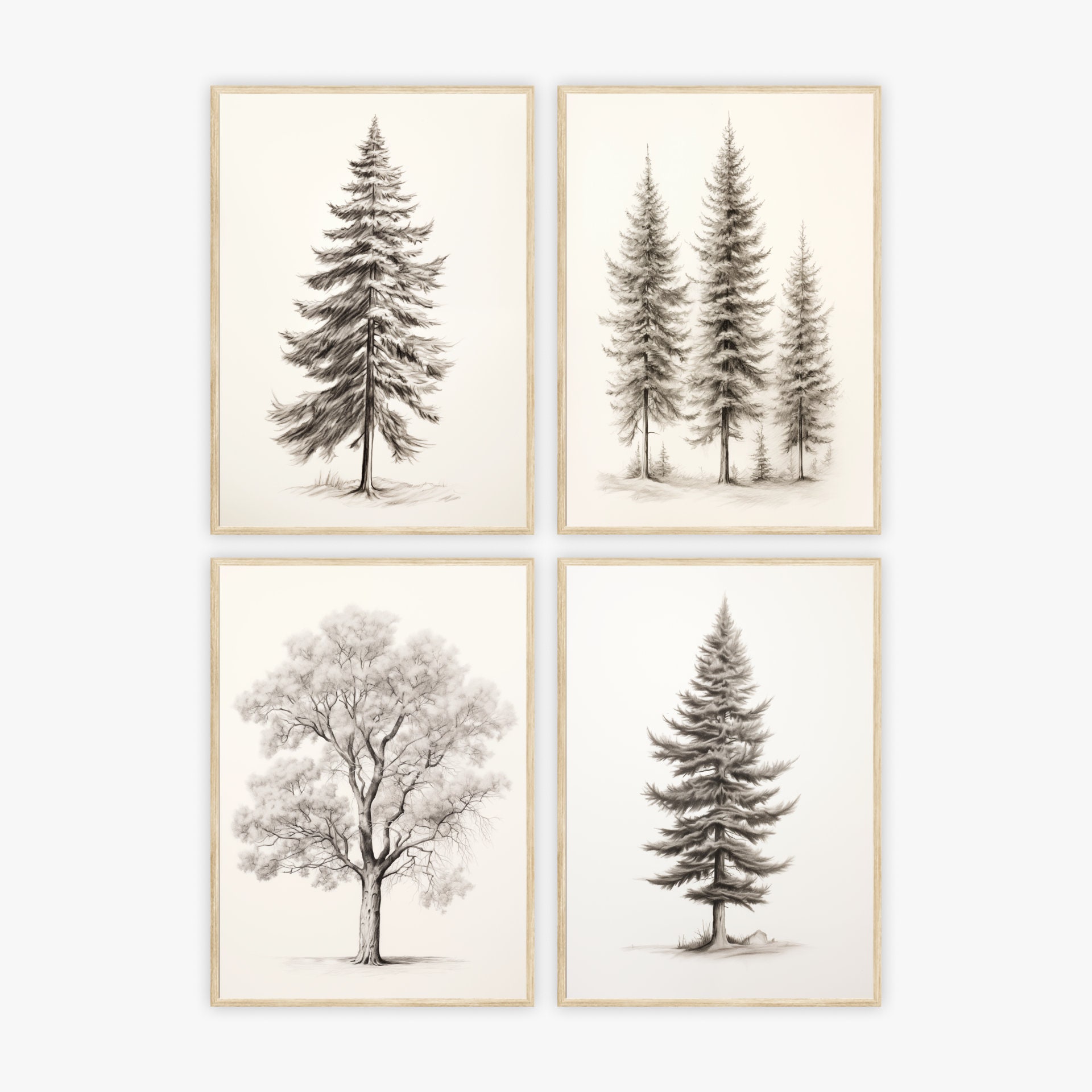 Set of 10 Neutral Tree Sketch Gallery Wall Art, Nature Tree Art Prints ...