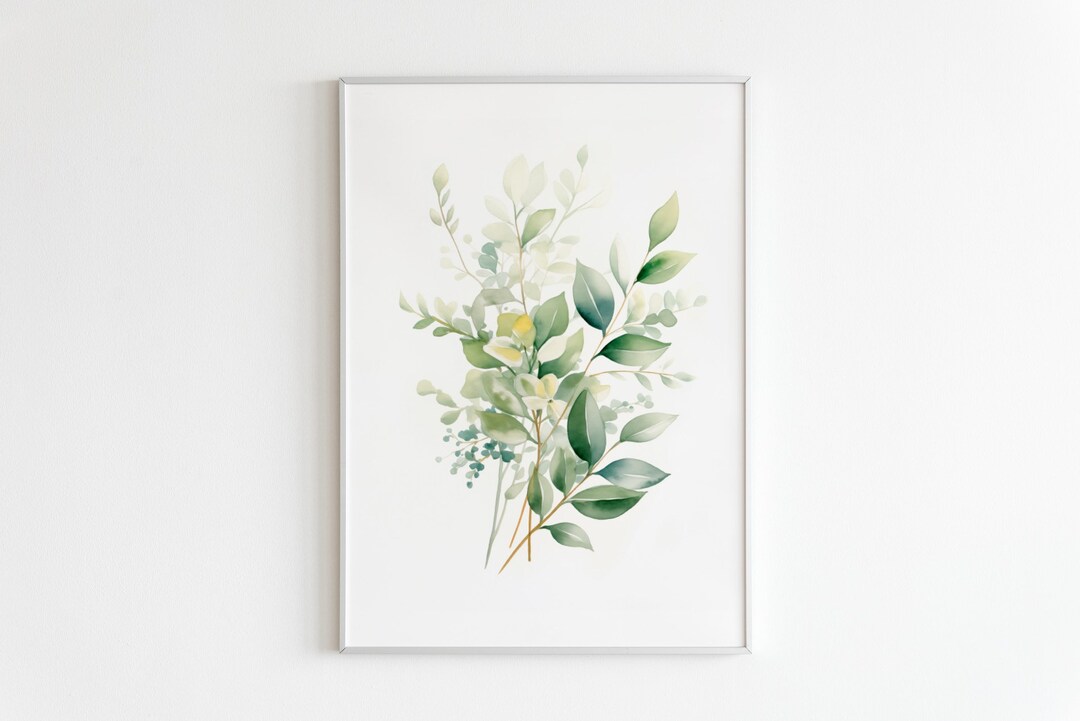 Watercolor Greenery Bouquet Printable Wall Art, Sprint Summer Bouquet ...