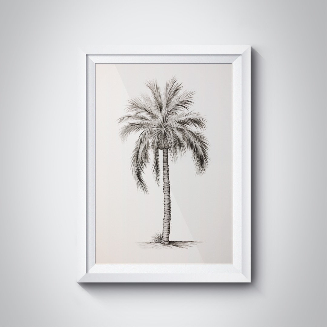 Vintage Palm Neutral Tree Sketch Wall Art, Printable Vintage Poster ...