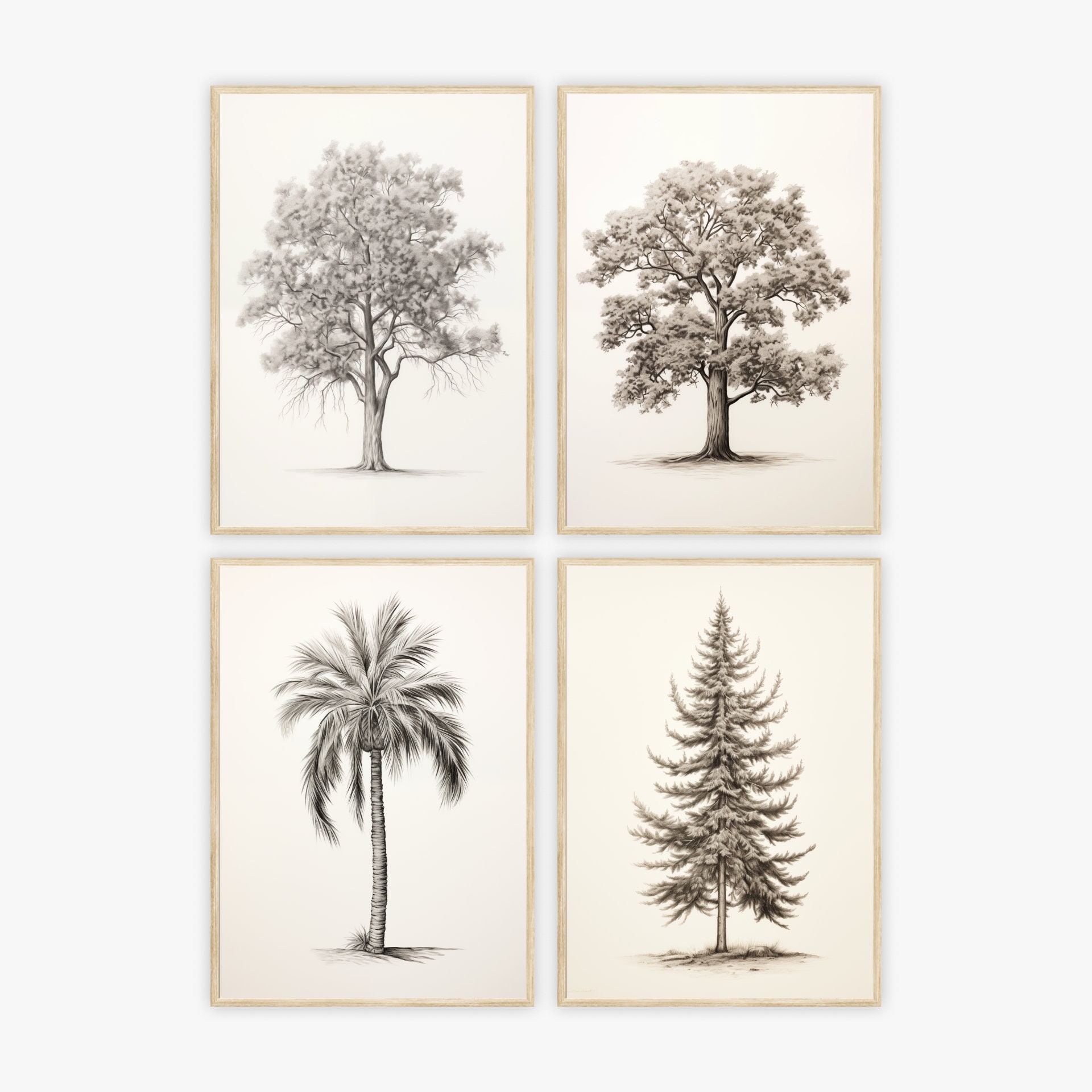 Set of 10 Neutral Tree Sketch Gallery Wall Art, Nature Tree Art Prints ...