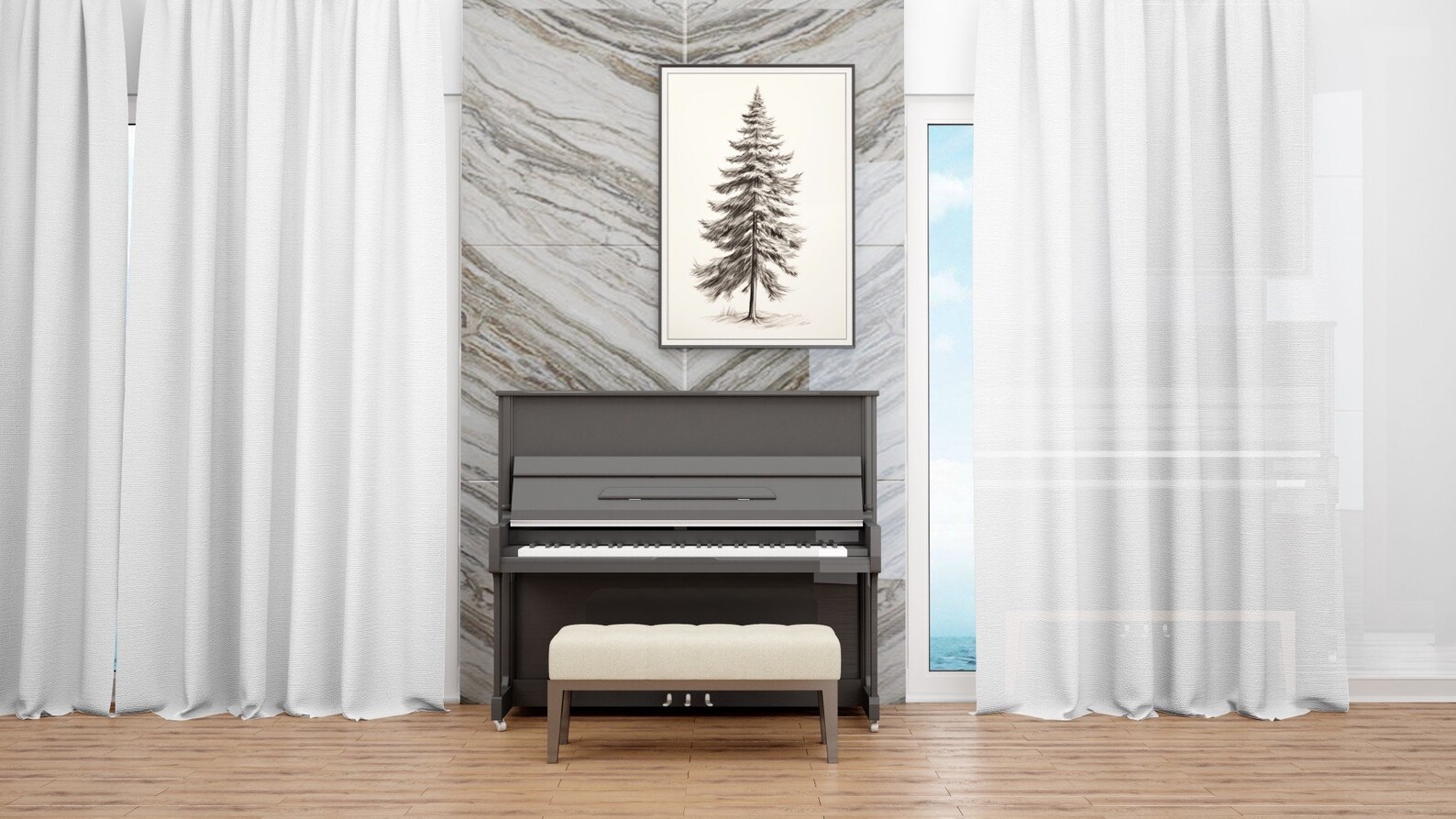 Vintage Western Red Cedar Tree Print, Neutral Tree Sketch, AI Generated ...