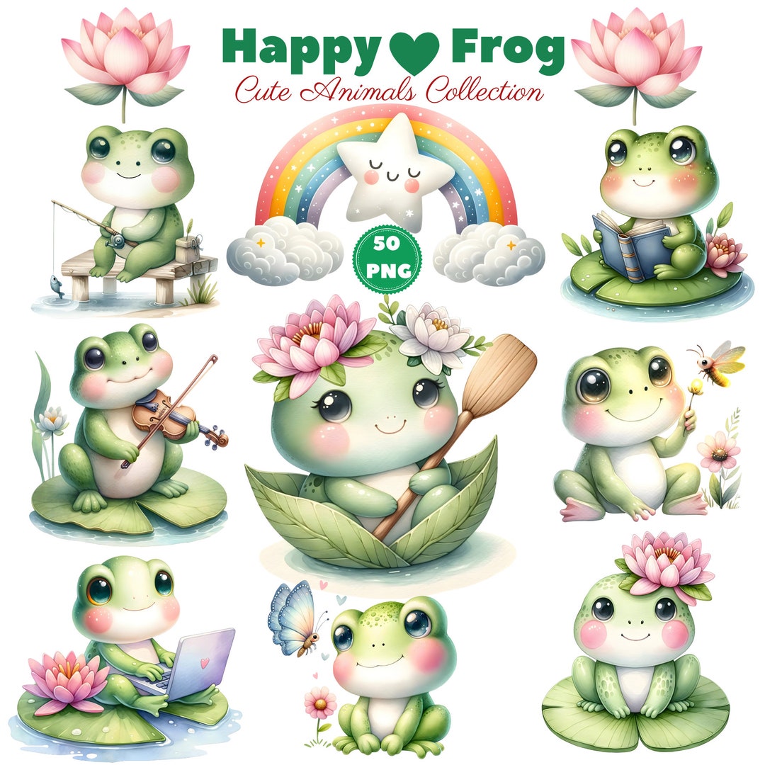 Frog,cute Frog,frog Clipart, Digital Clipart,whimsical Frog ...