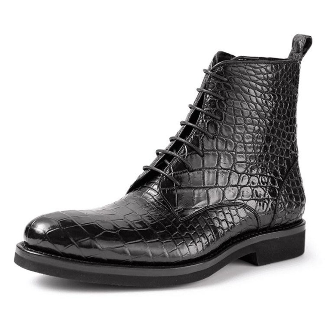 Mens Handcrafted Stylish Alligator Texture Leather Boots With Zipper - Etsy