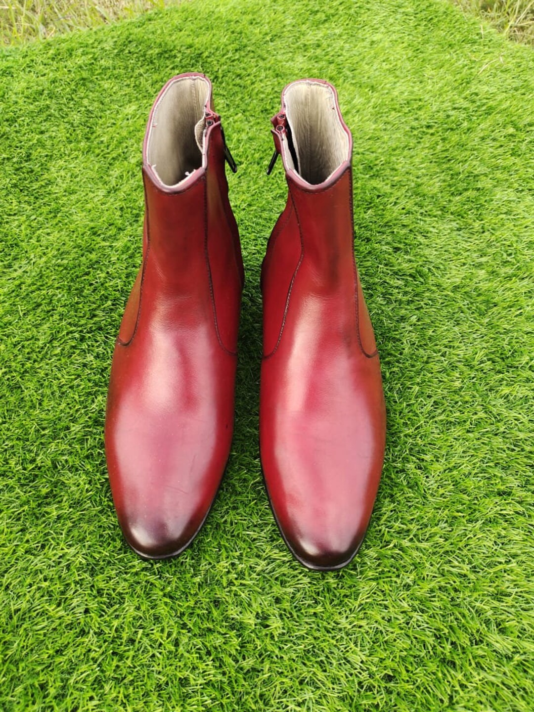 Mens Hand Made Cherry Red High Ankle Boots - Etsy