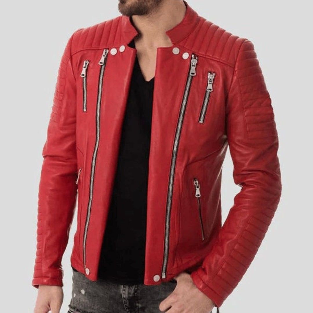 Men's Zipper Style Quilted Leather Jacket - Etsy