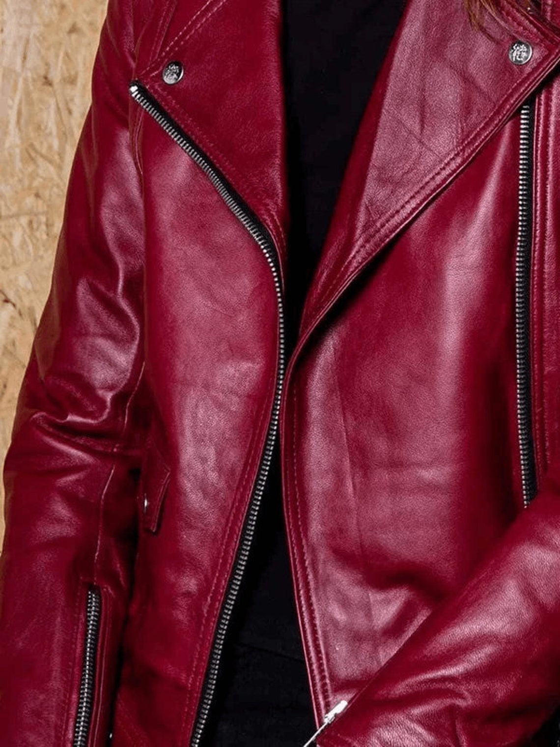 Womens Dark Red Leather Biker Jacket - Etsy