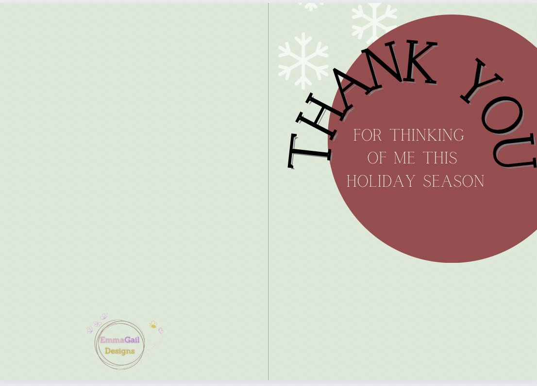 Holiday Thank You Cards, Digital Download, Editable Template, Christmas ...