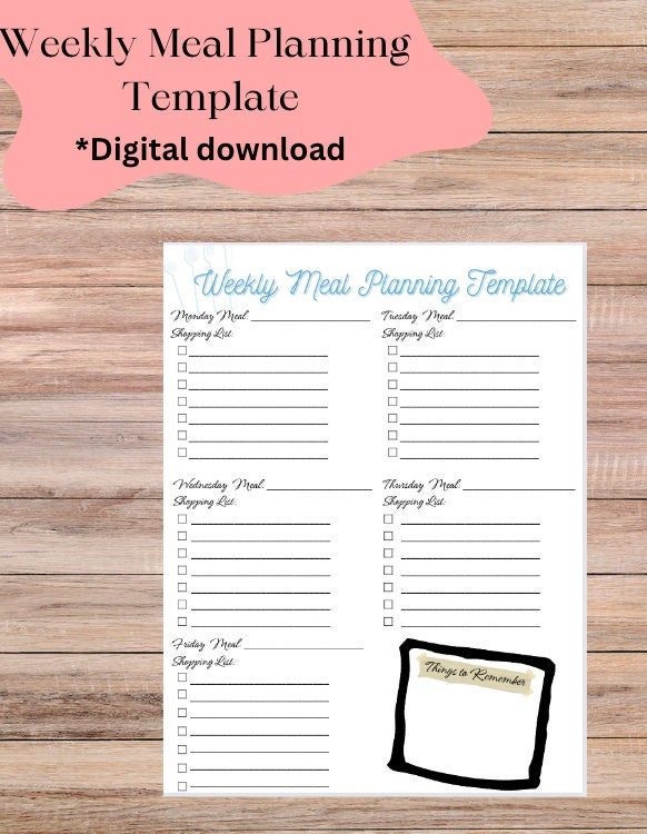 Simple Meal Planning Template, Digital Download, Weekly Meal Planner ...