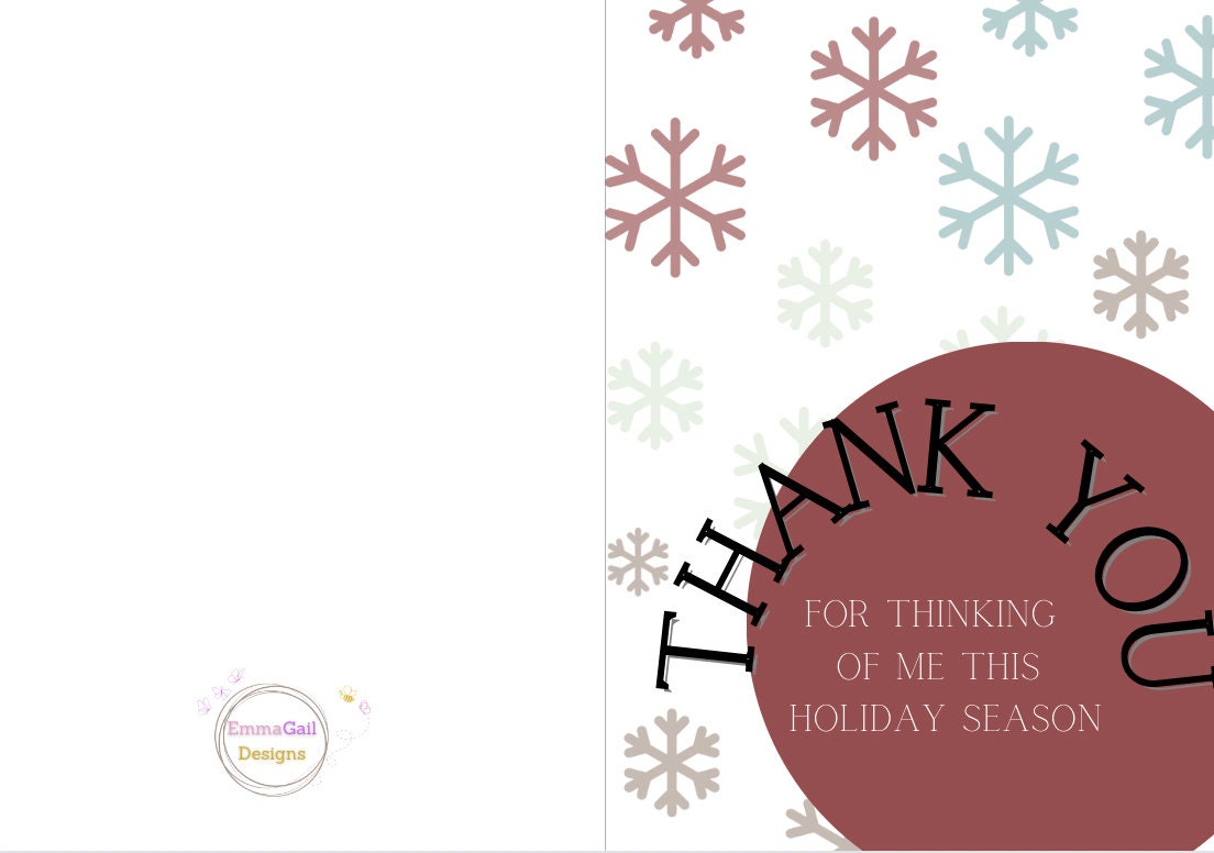 Holiday Thank You Cards, Digital Download, Editable Template, Christmas ...