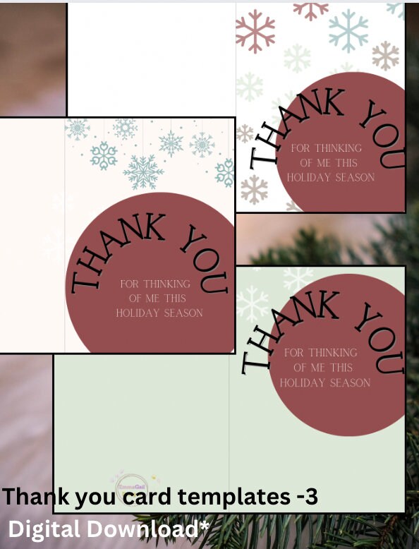 Holiday Thank You Cards, Digital Download, Editable Template, Christmas ...