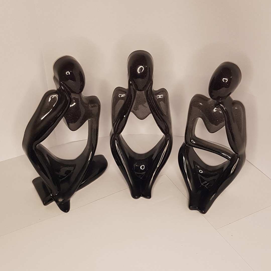 3 thinker Type Statuettes, Glittery Black Tinted Purple - Etsy