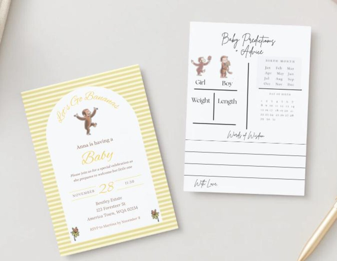 Curious George Baby Shower Invitation & Games Bundle (digital Download ...