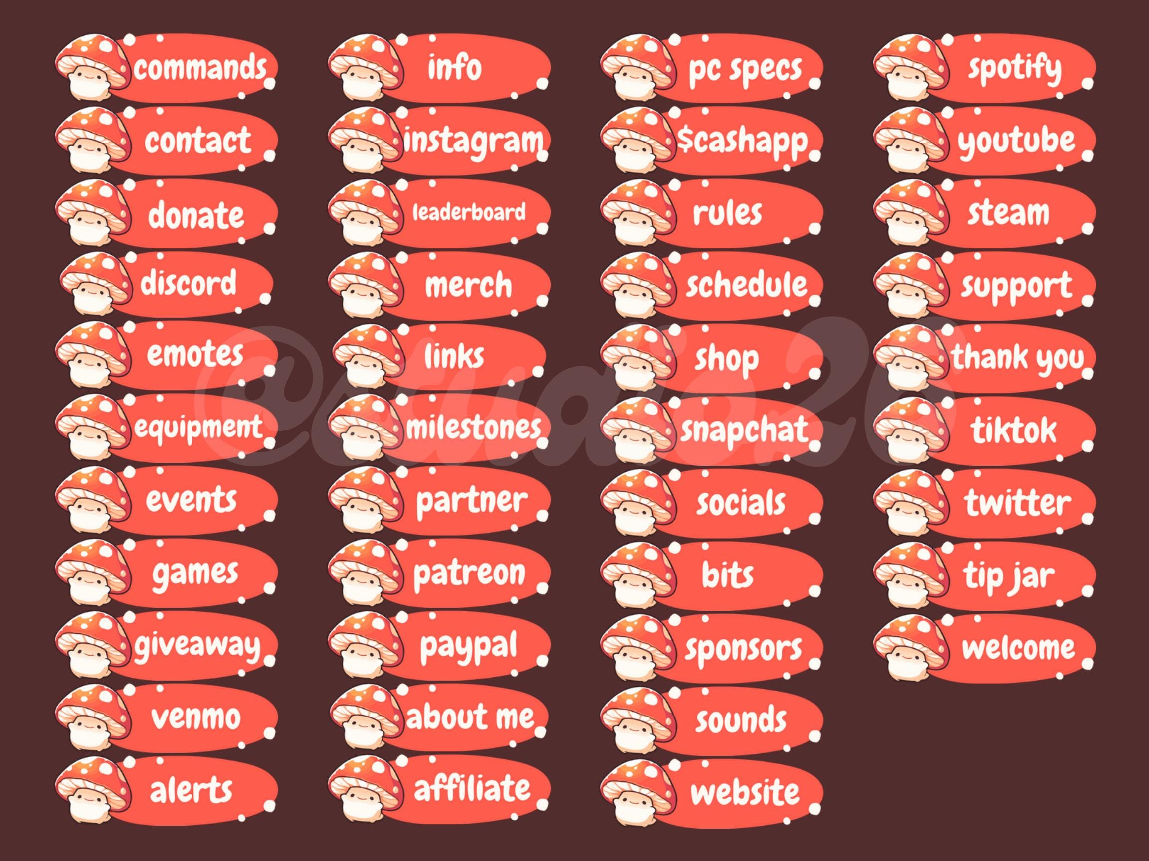 Mushroom Twitch Panel | Twitch Overlay | Twitch Streamer | 42 Panels ...