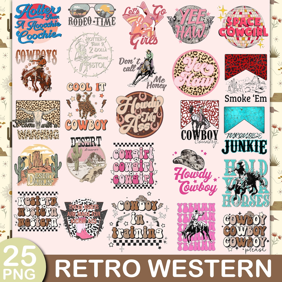 25 Png Retro Western Sublimation Bundle, Western Cowboy Png, Western ...