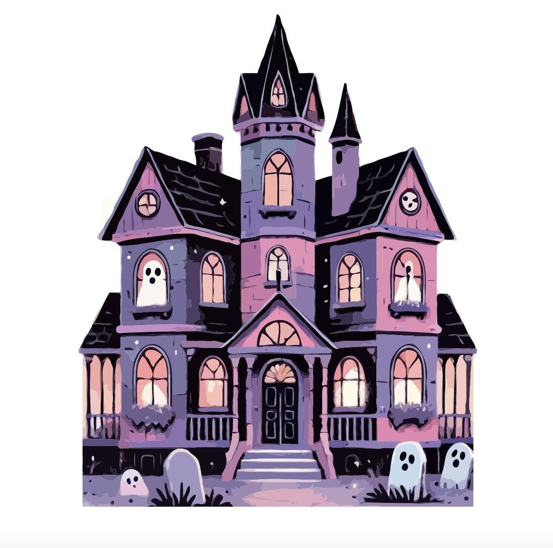 Halloween Cute, Spooky, Haunted House Digital Download, Pastel & Black ...