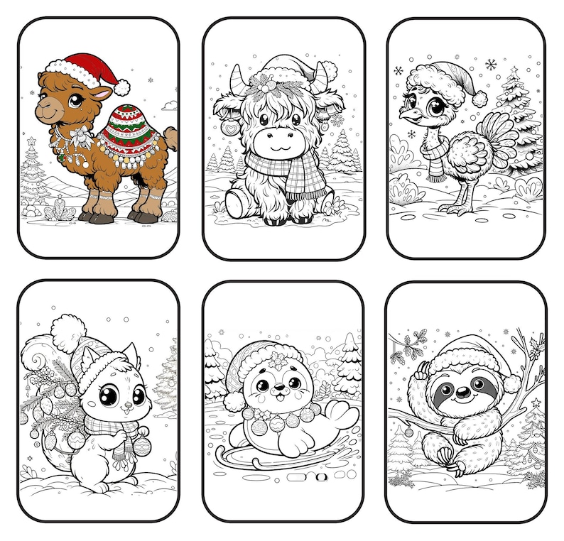 40-page Christmas Animals Coloring Book - Print at Home & Instant ...