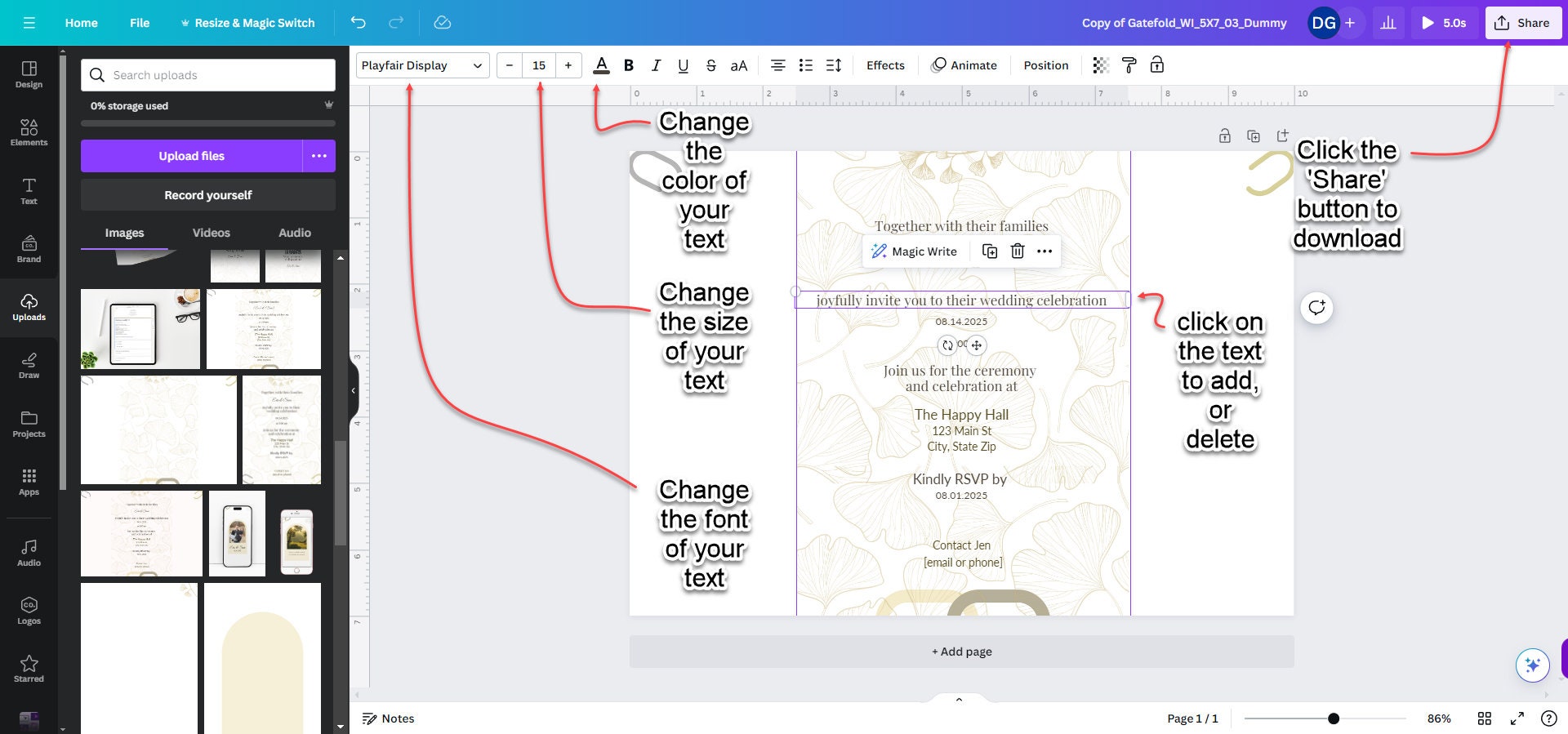 Gatefold Boho Style Wedding Invitation: Elegant 5X7 Card & Gatefold ...
