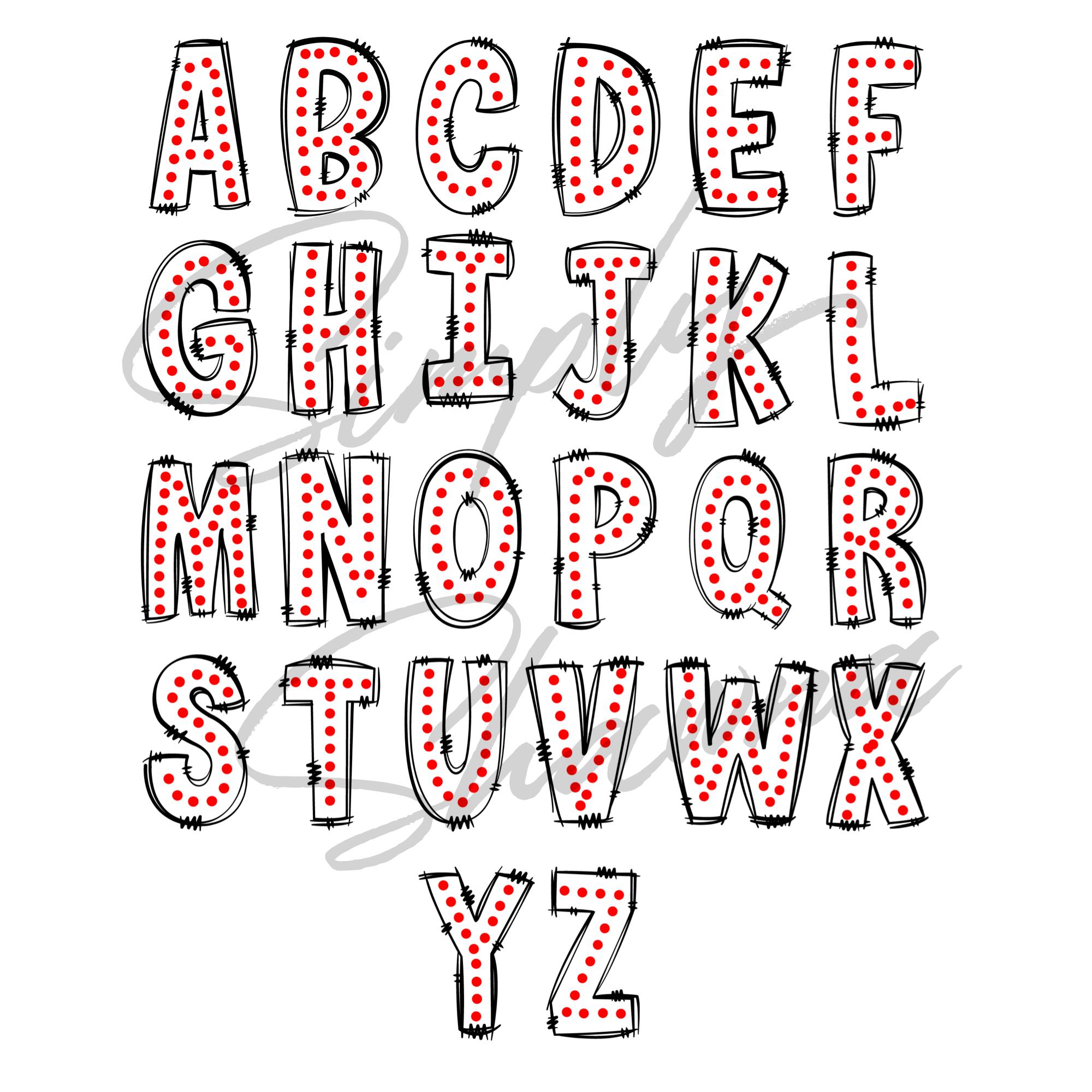 Christmas Alphabet Dots Letters PNG Bundle, Bright Color Palette, 5 ...