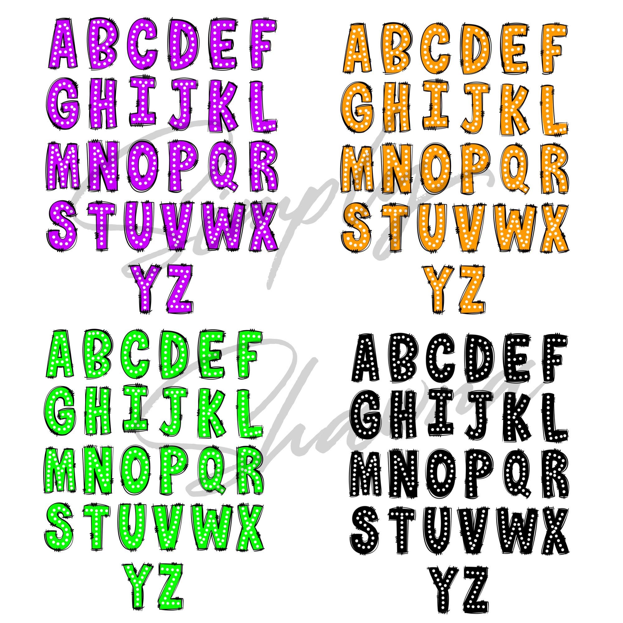 Halloween Alphabet Dots Letters PNG Bundle, Bright Color Palette, 5 ...
