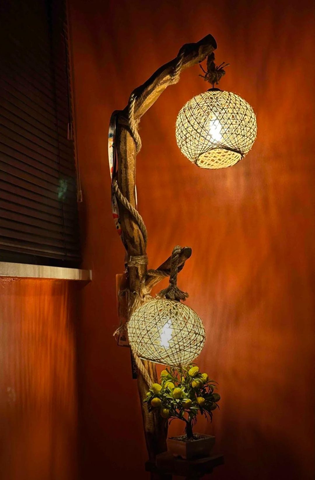 Floor Lamp Natural Tree 140cm Double Globe Lighting, Floor Lamp, Home ...