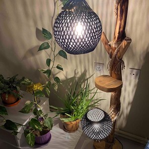 Natural Wood Tree Floor Lamp: Double Globe Lighting, Rustic Decor - Etsy