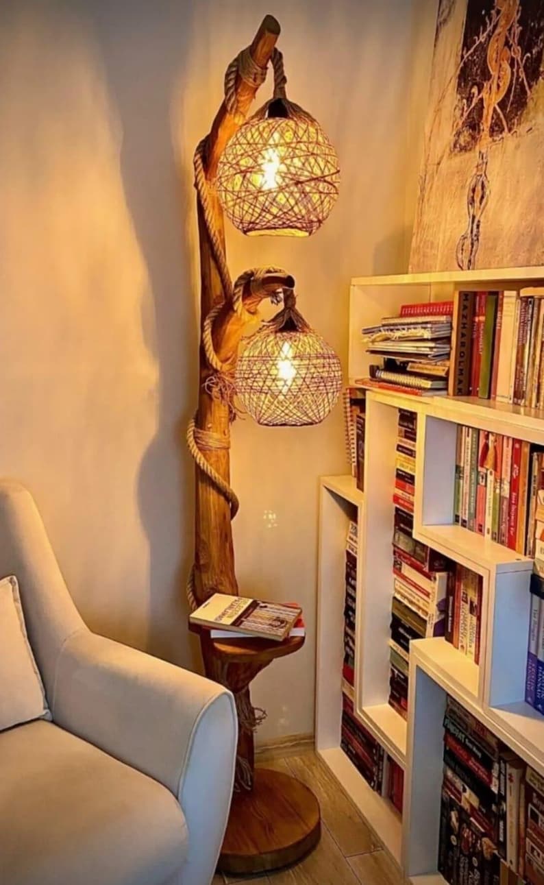 Handmade Rustic Wood Floor Lamp: Boho Farmhouse Decor - Etsy