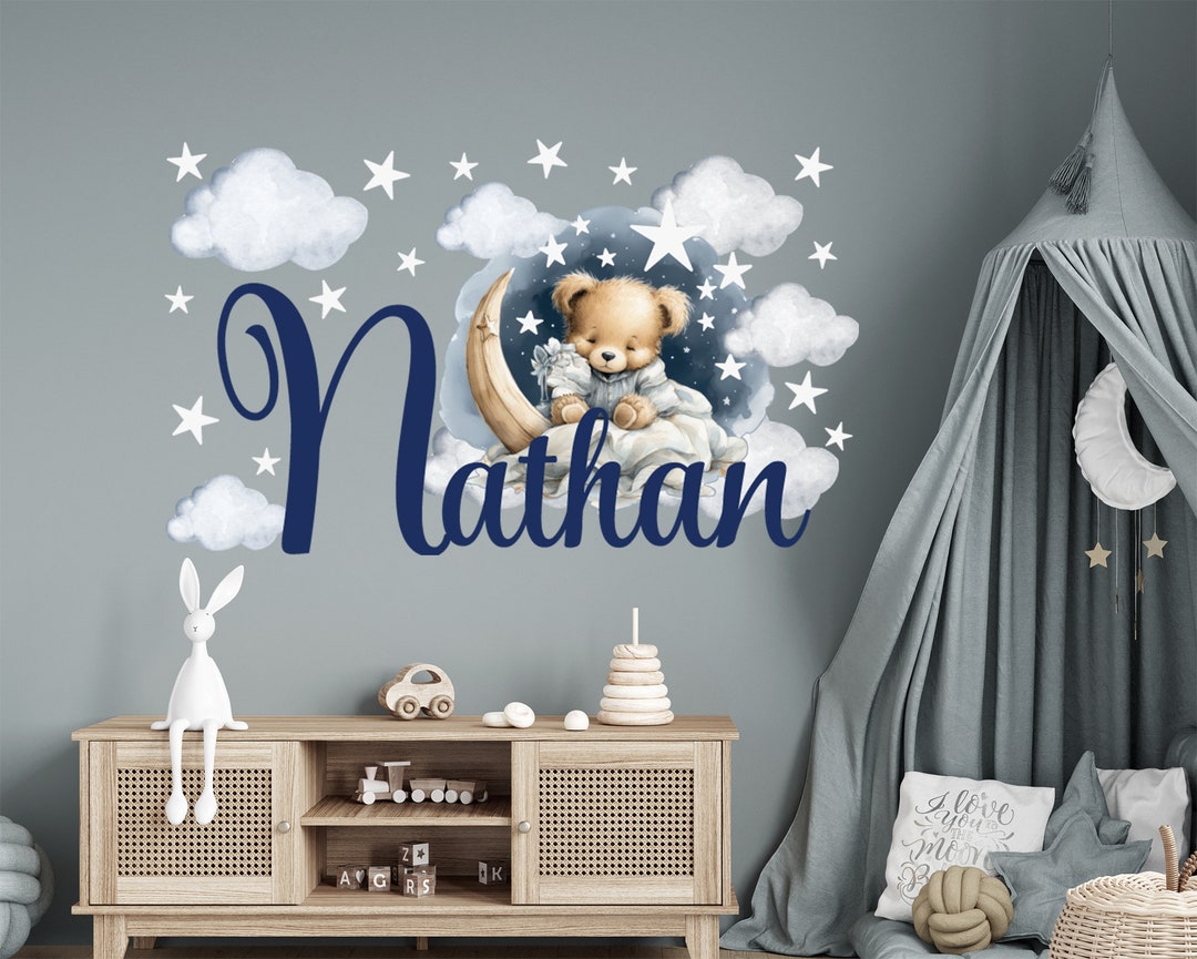 Teddy Bear Wall Decal, Baby Room Decor, Personalized Name Vinyl Wall ...