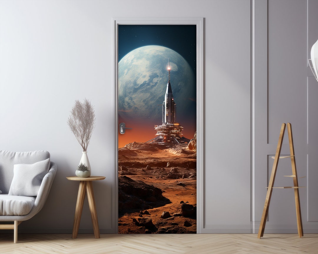 Space 3d Door Mural, Space Shuttle on the Planet Decal for Any Door ...