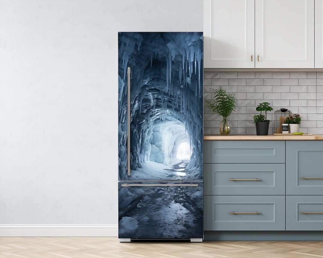 Realistic Fridge Vinyl Decal, Blue Ice Tunnel Design, Refrigerator ...
