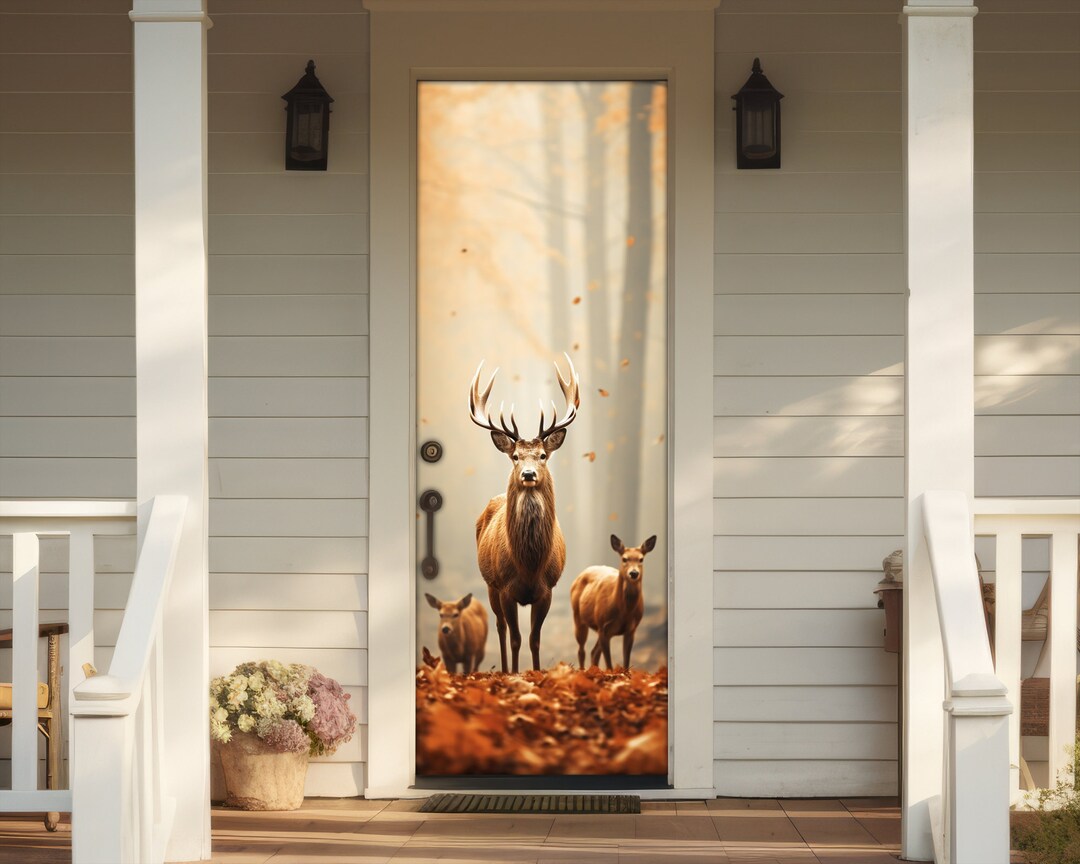 Deer in Forest 3d Door Decal, Door Vinyl Wrap, Woodland Theme Door ...