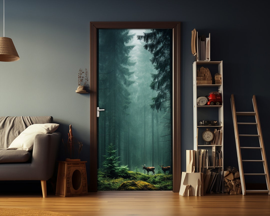 Forest Vinyl Door Decal, Door Vinyl Cover, Woodland Theme Decor for ...