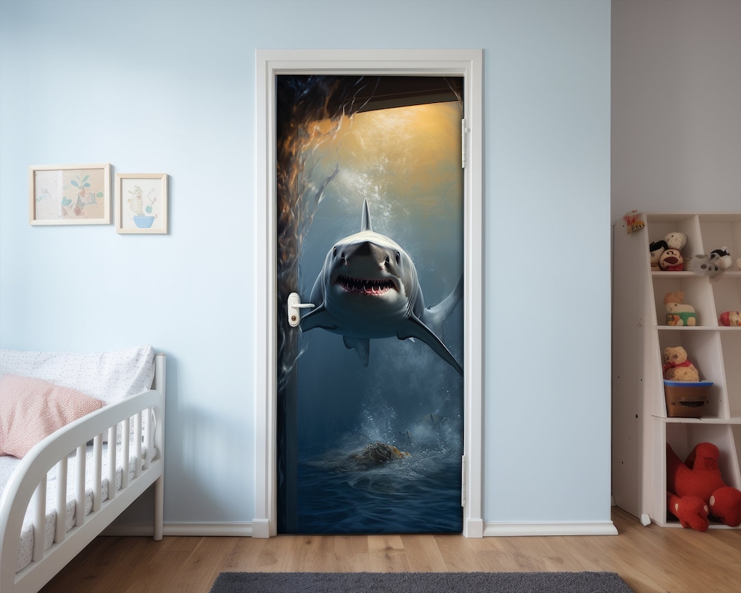 Shark Door Mural, Sea Animal Theme Decor for Door, Realistic Big Shark ...