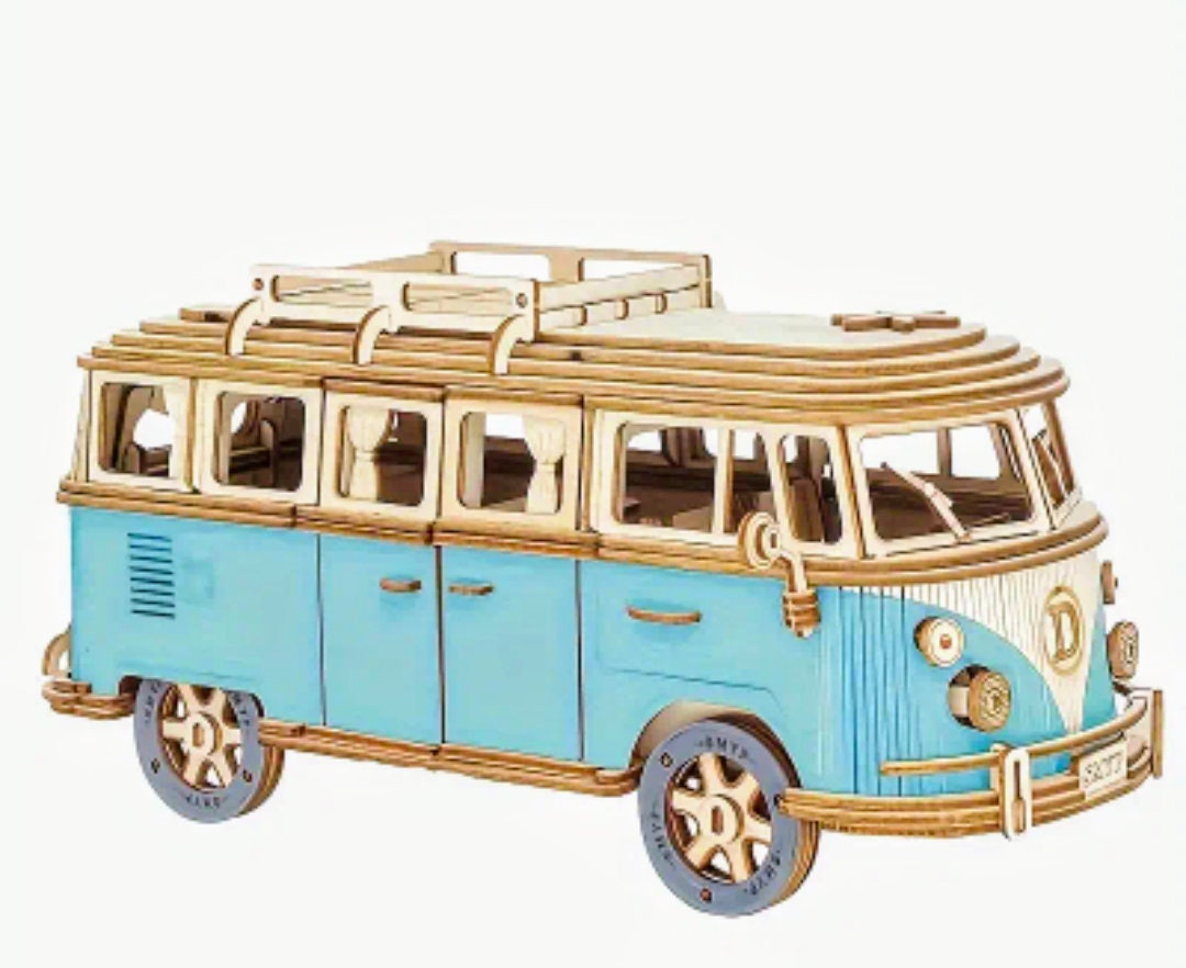 Retro Blue/red Wooden 3D Camper Model, 3D Puzzle, Wooden Campervan ...