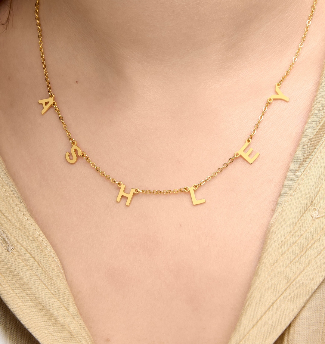 Gold Custom Letter Name Necklace, Personalized Multiple Initial Necklace, Minimalist Name ...