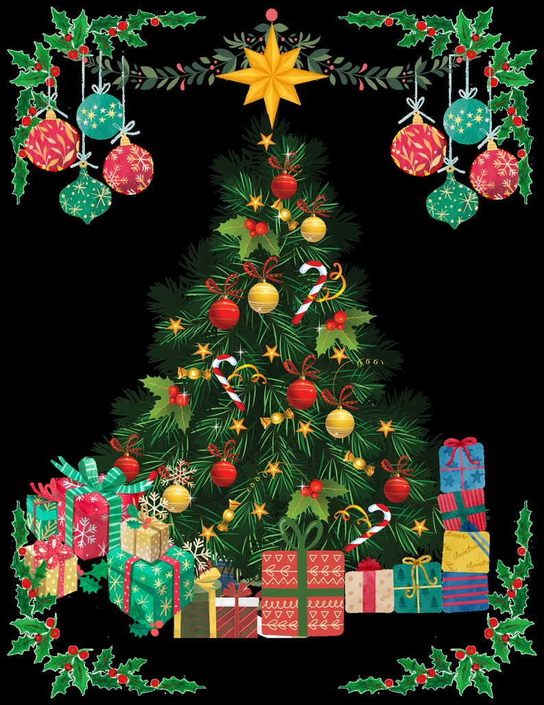 Printable Art Christmas Tree PNG Holiday Festive Printable Digital Art ...