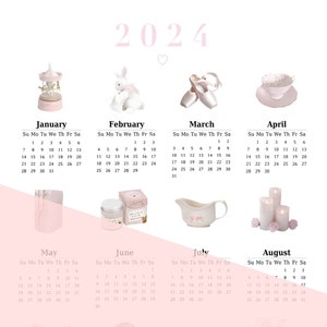 Pink Coquette Theme 2024 Calendar Digital Download - Etsy
