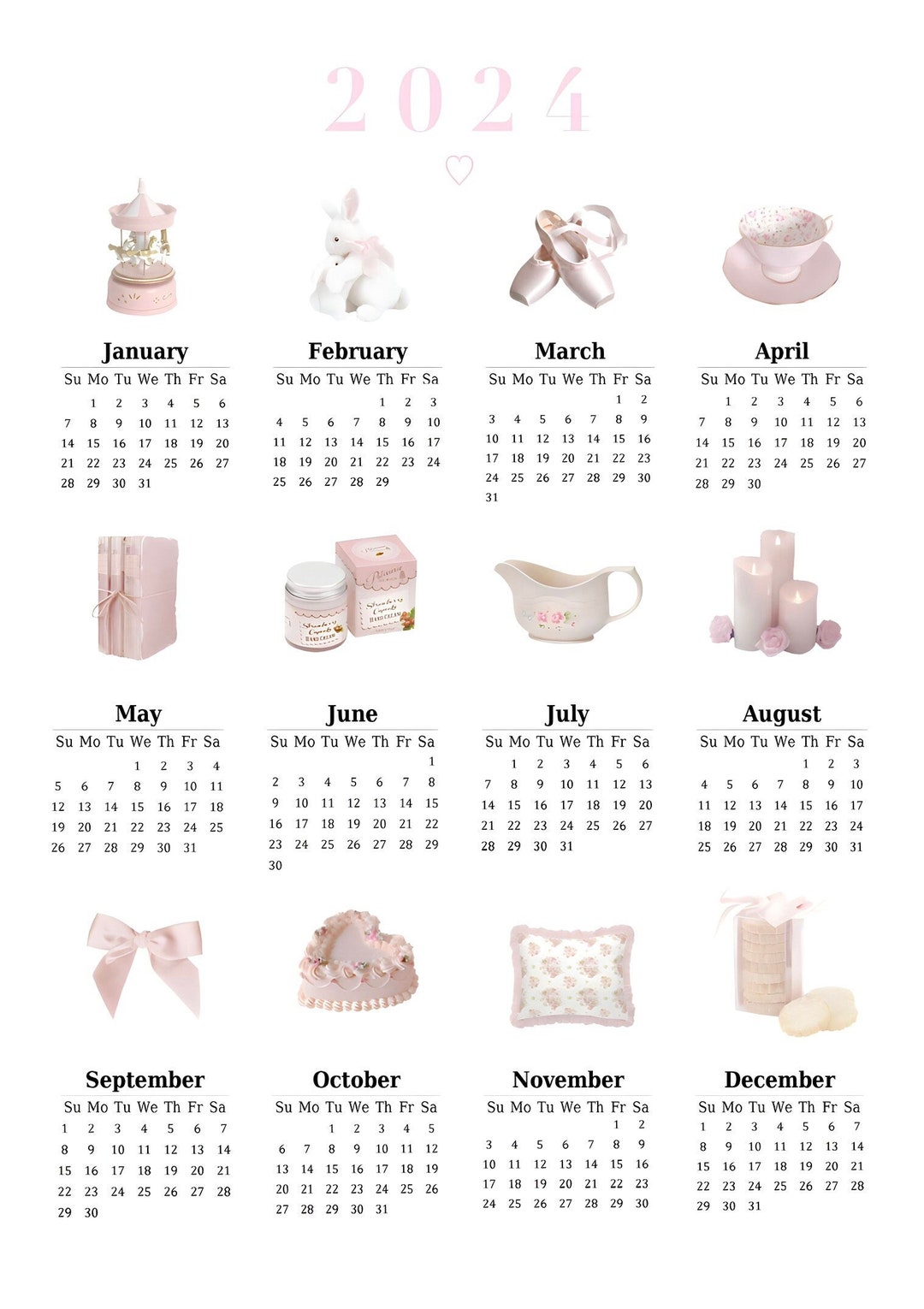 Pink Coquette Theme 2024 Calendar Digital Download - Etsy Australia