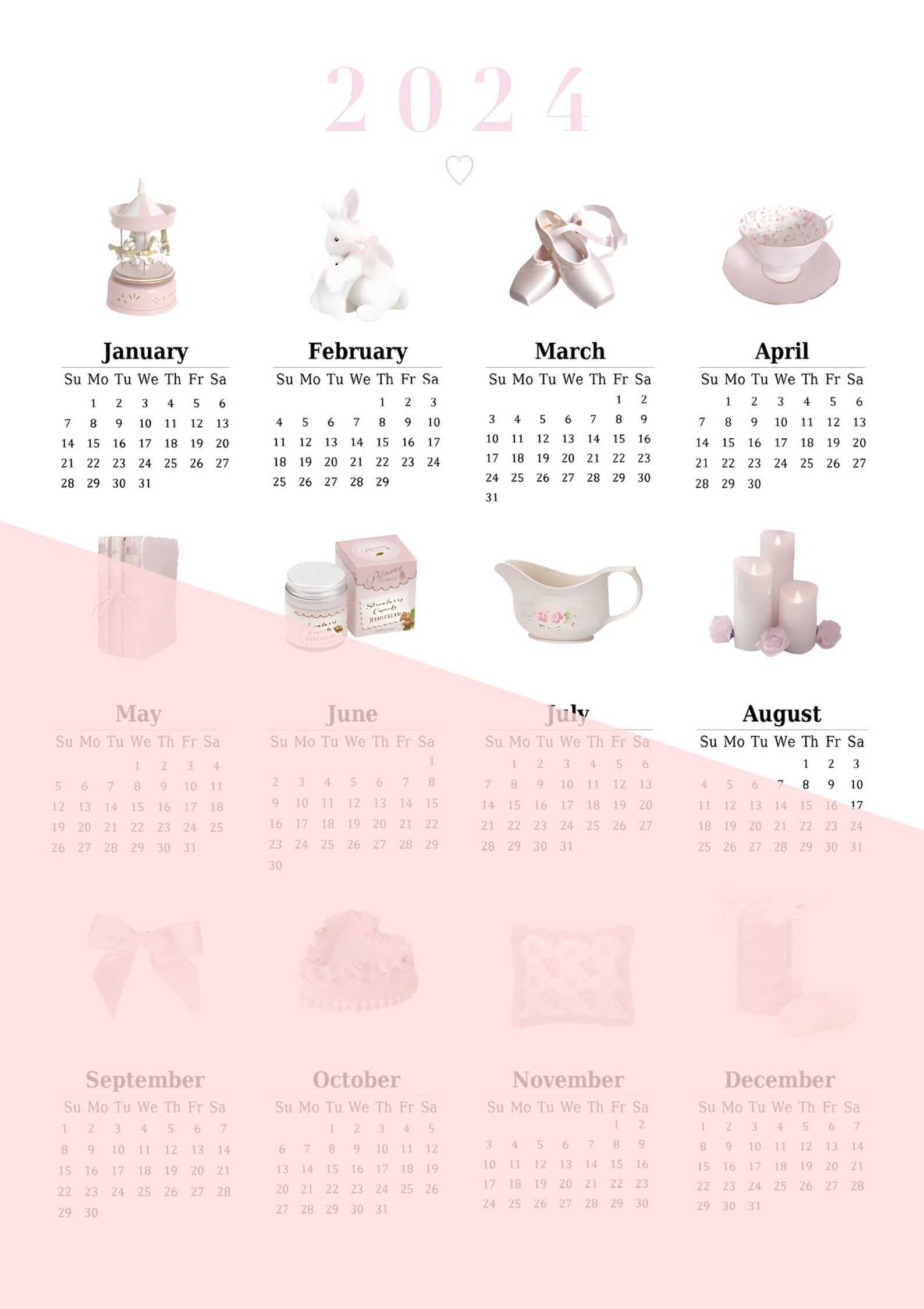 Pink Coquette Theme 2024 Calendar Digital Download - Etsy