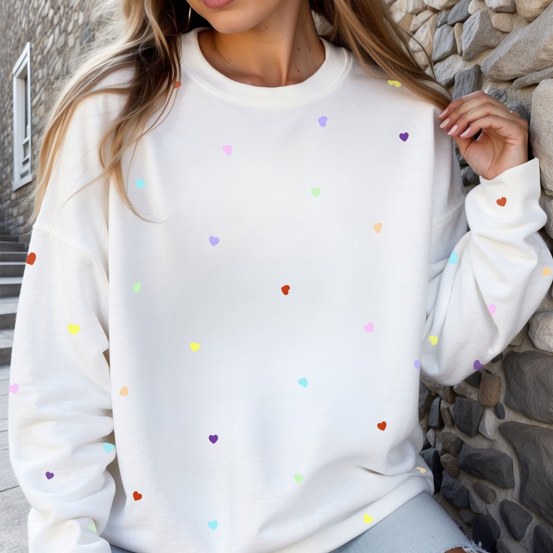 Multi-color Mini Hearts All-over Printaop Sweatshirt, Mini Hearts Print ...
