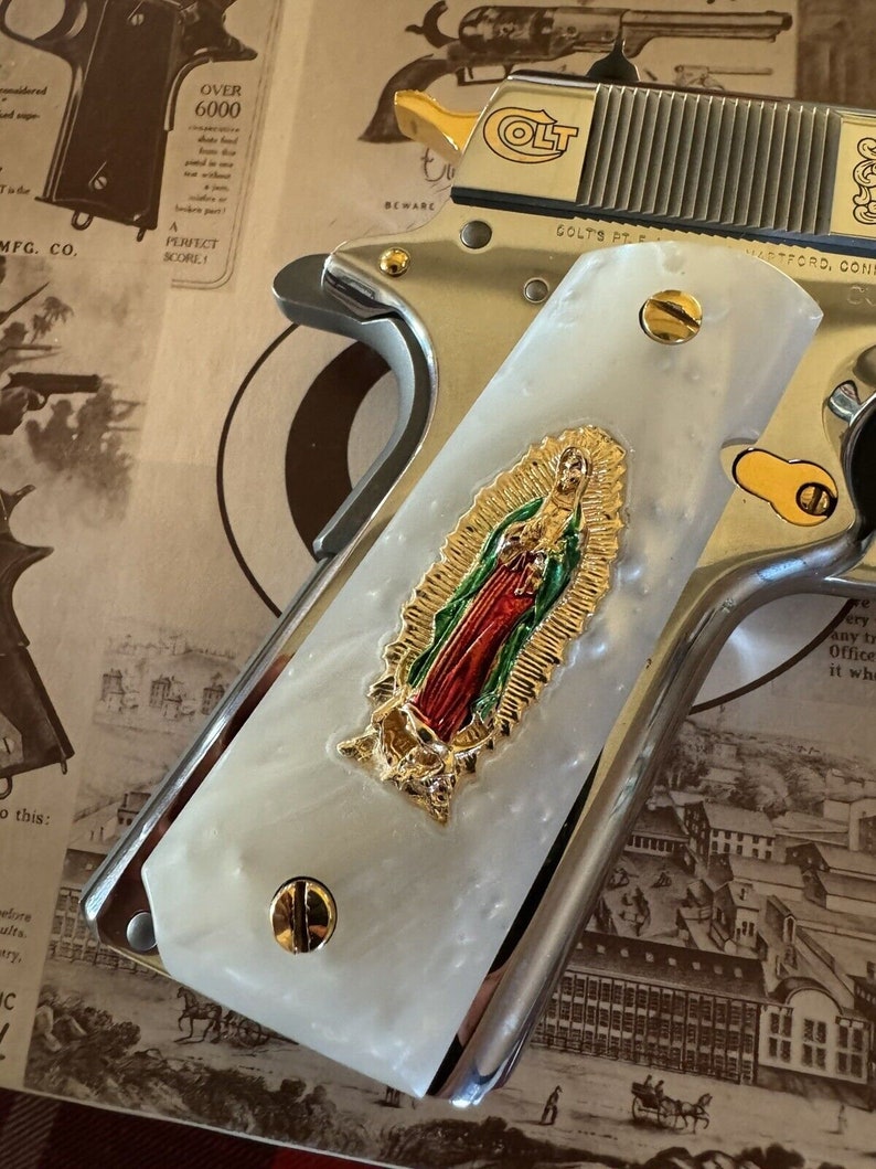 1911 Pearl Grips Engraved Grips Virgin Mary Inlayed 24k Gold - Etsy