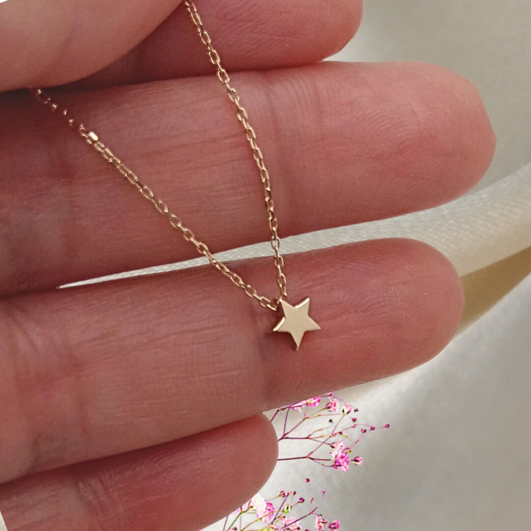 14k Solid Gold Star Necklace,star Pendant Necklace, Everyday Necklace ...