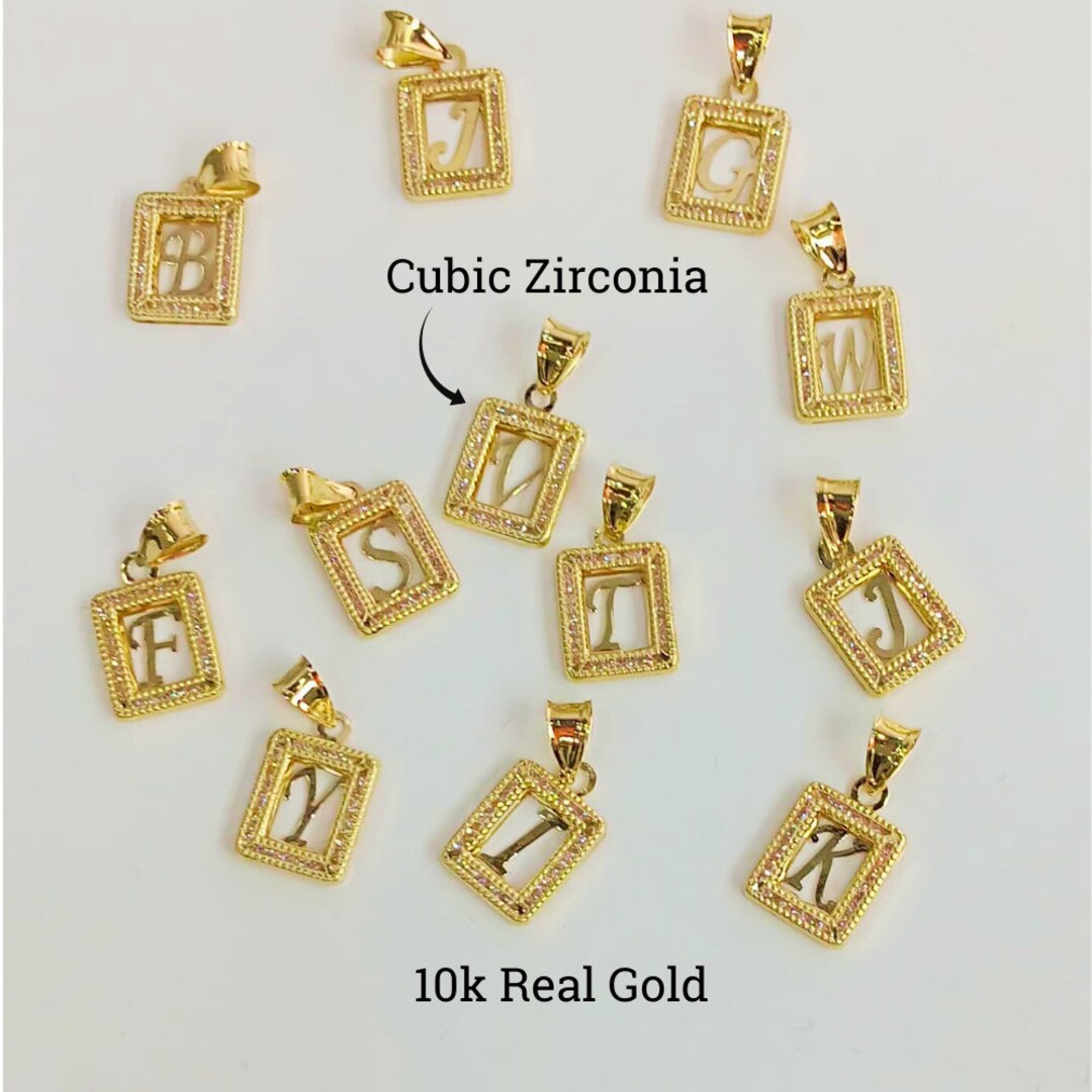 10K Gold Initial Letter Pendant, Square Alphabet Medallion Pendant - Etsy