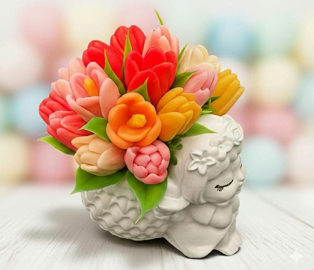 Tulip Soap Bouquet in Angel Pot: Floral Handmade Soap Gift - Etsy